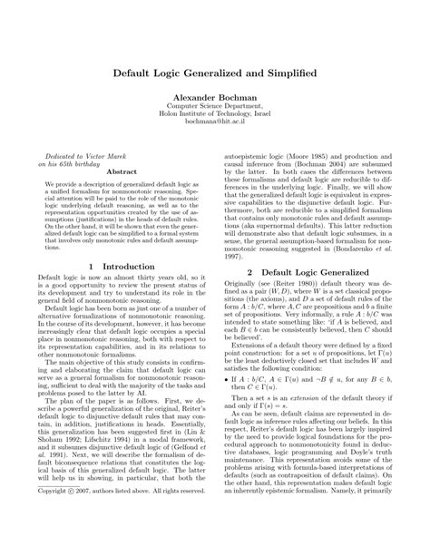 Pdf Default Logic Generalized And Simplified
