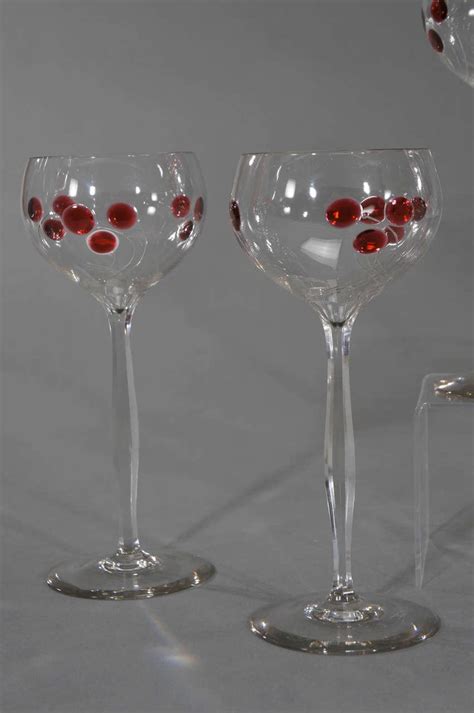 Set Of Twelve Hand Blown Art Nouveau Austrian Tall Crystal Goblets