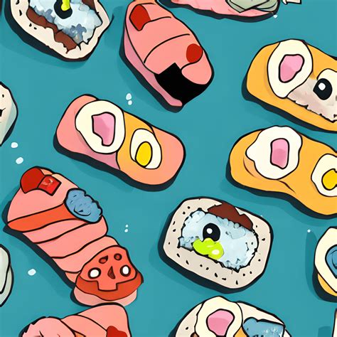 Cute Kawaii Cat Eating Sushi Complementary Colors · Creative Fabrica