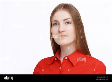 Portrait Of Beautiful Woman In Red Stock Photo Alamy