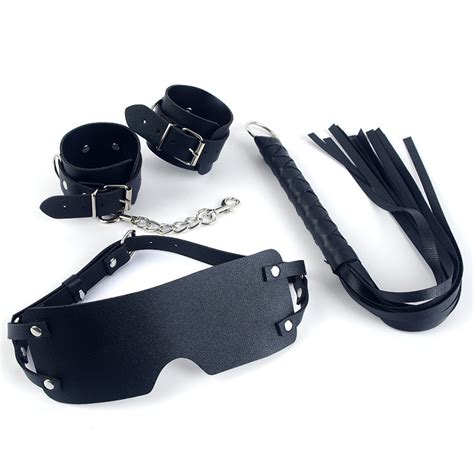 Novo Sm Conjunto Sexy De Três Peças Algemas De Chicote De Couro Máscara