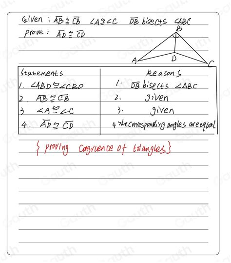 solved 2 given overline ab≌ overline cb ∠ a≌ ∠ c overline db bisects