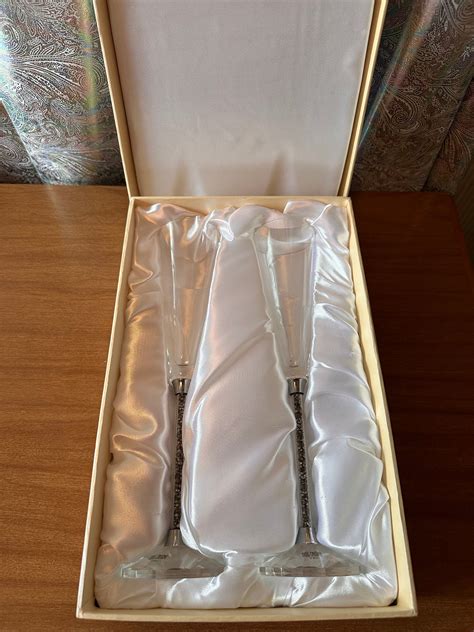 Oleg Cassini Crystal Hematite Toasting Flutes 6 Ounces Set Of Two Etsy
