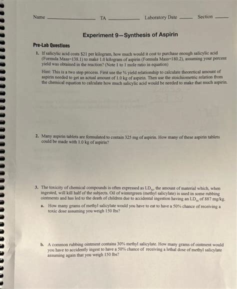 Solved Name Ta Laboratory Date Section Experiment Chegg