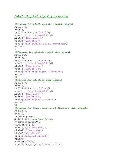 Plotting Common Discrete Time Signals And Downsample And Upsample Of