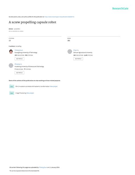 A Screw Propelling Capsule Robot See Discussions Stats And Author Profiles For This