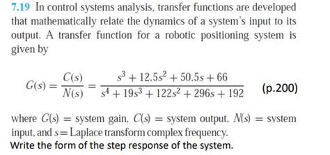 solved 7 19 in control systems analysis transfer functions
