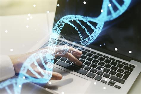 Premium Photo Creative Dna Sketch And Hands Typing On Computer