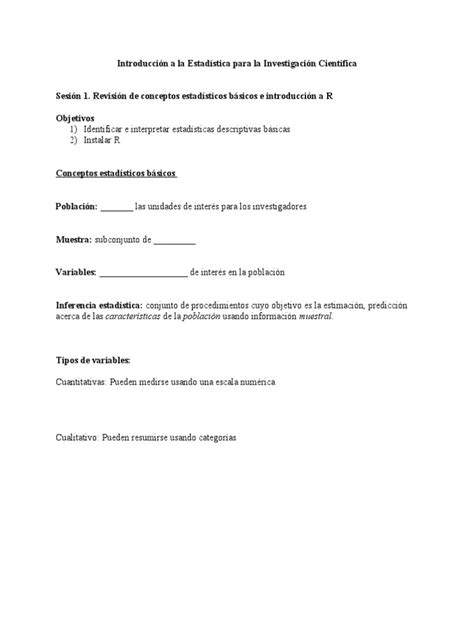 Conceptos Estadisticos Básicos I Sesion 1 Pdf Estadísticas Media