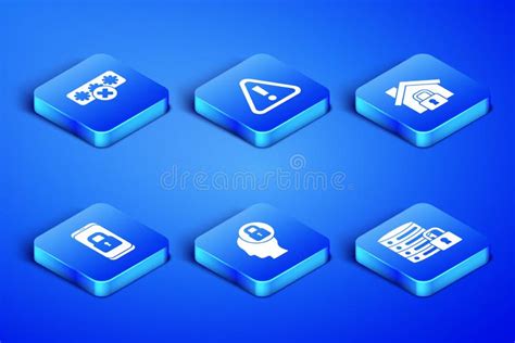 Set Server Security With Lock Password Protection Human Head Mobile Closed Padlock