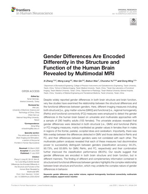 Pdf Gender Differences Are Encoded Differently In The Structure And