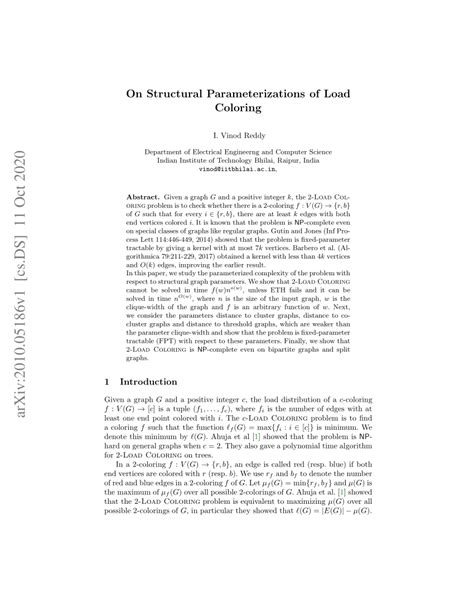 Pdf On Structural Parameterizations Of Load Coloring