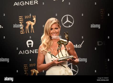 Singer Helene Fischer Showing Her Bambi Which She Won In The National