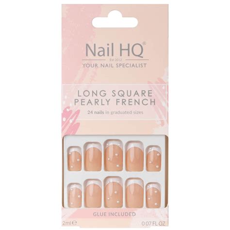 Nail Hq Long Square Pearly French Nails Free Shipping Lookfantastic