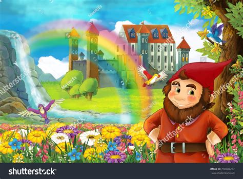 Cartoon Fairy Tale Scene Smiling Dwarf Stock Illustration 758602237 Shutterstock