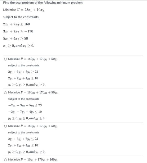 Solved Find The Dual Problem Of The Following Minimum Chegg Com