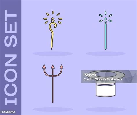 마술사 모자 매직 스태프 해왕성 트라이던트 및 마술 지팡이 아이콘을 설정합니다 벡터 고대의에 대한 스톡 벡터 아트 및 기타 이미지 고대의 공예 공주 Istock