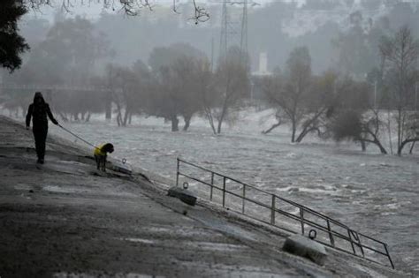 Normally At A Crawl The Los Angeles River Threatens To Overflow During