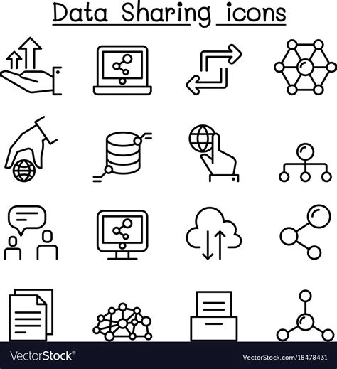 data sharing icon set in thin line style vector image