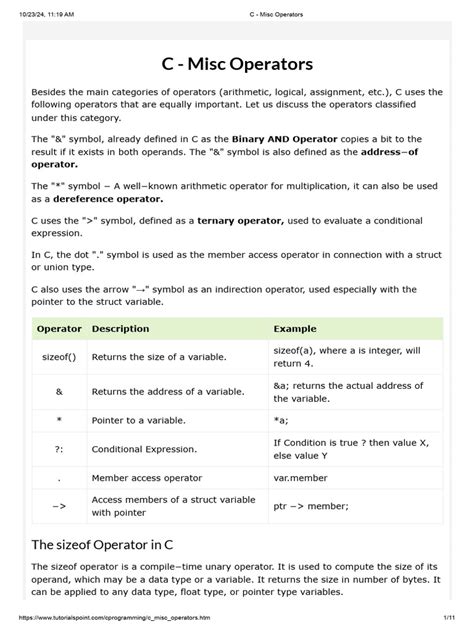 C Misc Operators Pdf Pointer Computer Programming Integer Computer Science