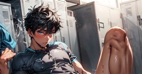 ゲイ 筋肉質な脚のスポーツ男子をロッカールームで撮影 Noiのイラスト Pixiv