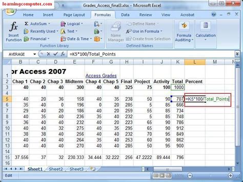 Excel Formulas Tab