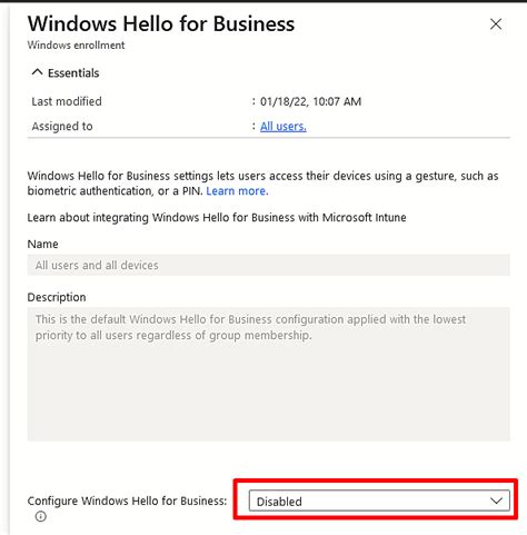 How To Disable Windows Hello In Azure Office Cloud Computing Saas Spiceworks Community