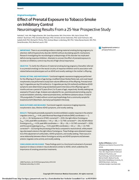 Pdf Effect Of Prenatal Exposure To Tobacco Smoke On Inhibitory