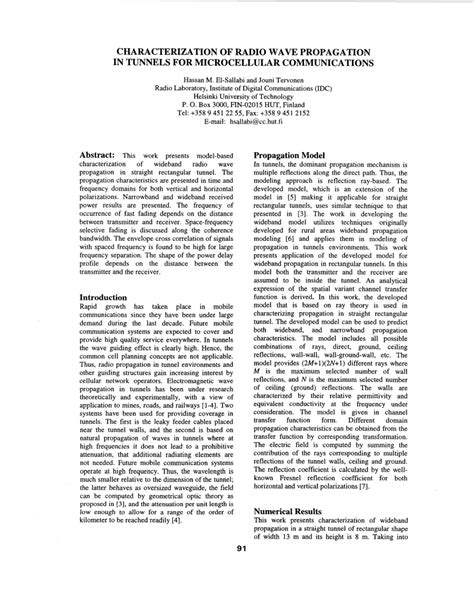 Pdf Characterization Of Radio Wave Propagation In Tunnels For Microcellular Communications