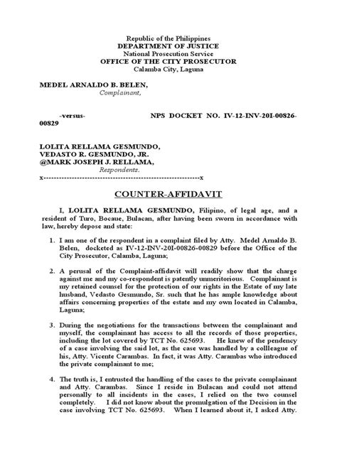 Counter Affidavit Lolita Calamba Pdf Legal Procedure Judiciaries
