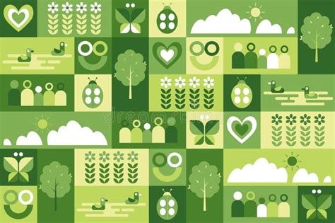 A Vibrant Geometric Pattern Featuring Nature Themed Elements The Design Is Eco Inspired And