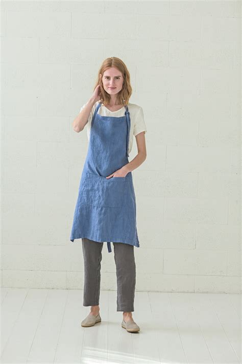 Linen Full Apron Kitchen Linen Bib Apron One Size Linen Etsy