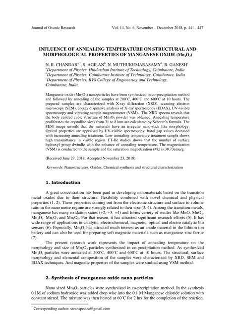 Pdf Influence Of Annealing Temperature On Structural And