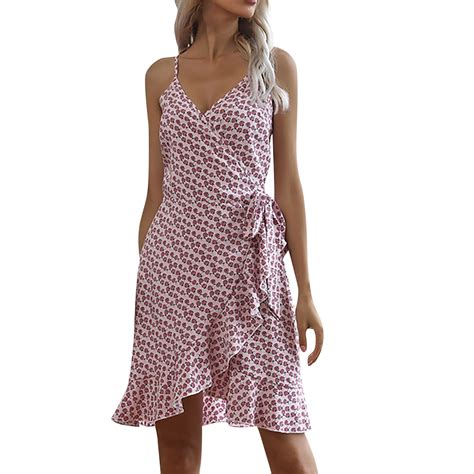 Ktmkh Womens Summer 2024 Mini Dress Prints Casual V Neck Short Sleeved