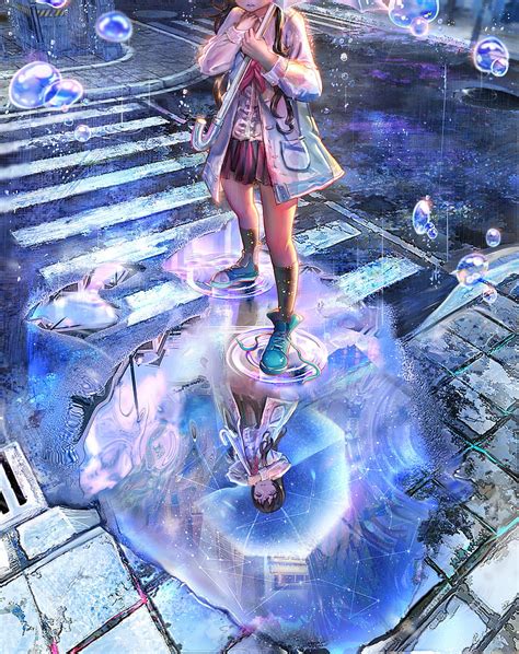 1366x768px 720p Free Download Anime Anime Girls Street Rain