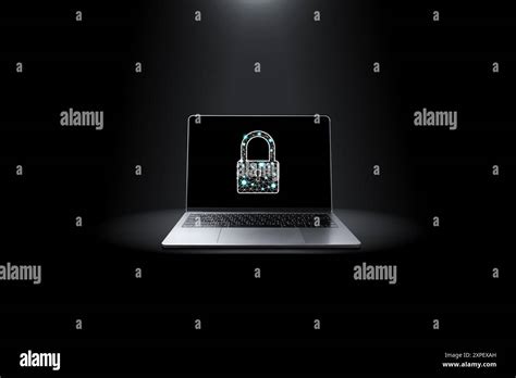 Computer Network Security Technology Concept Grey Laptop With