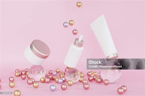 화장품용 모의 드롭퍼 병 로션 튜브 크림 항아리 또는 유리 구체광고 3d 일러스트 렌더 0명에 대한 스톡 사진 및 기타 이미지