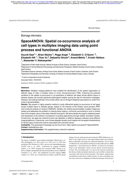 Pdf Spaceanova Spatial Co Occurrence Analysis Of Cell Types In