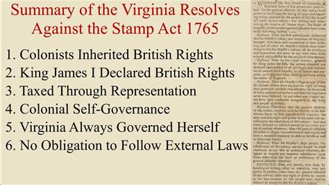 Summary Of Virginia Resolves Against The Stamp Act 1765 Youtube