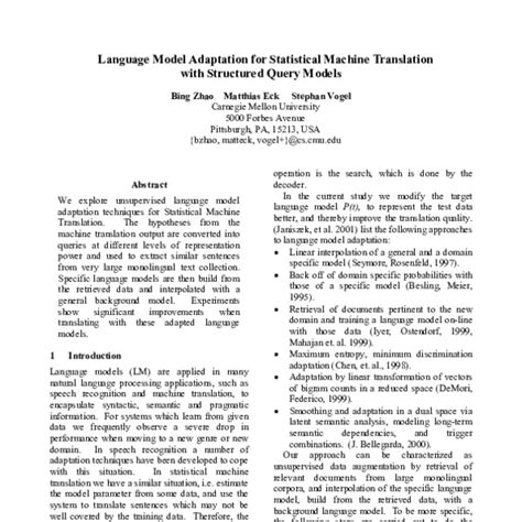 Language Model Adaptation For Statistical Machine Translation Via Structured Query Models Acl