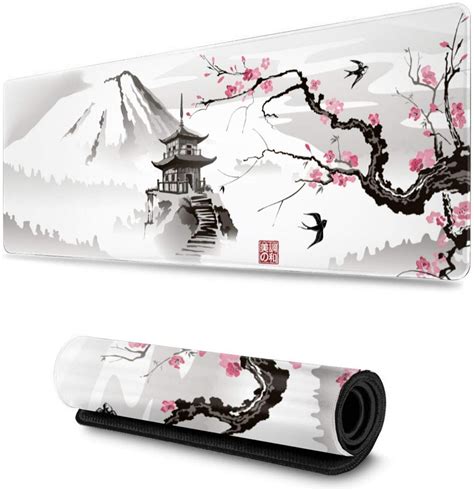 Amazon Japanese Cherry Blossom White Gaming Mouse Pad XL Extended