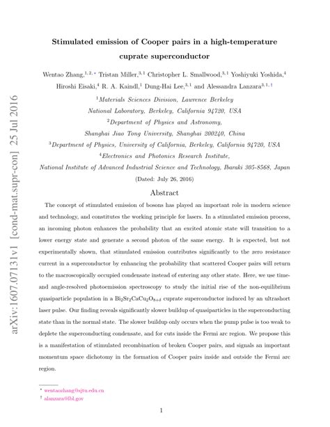 Pdf Stimulated Emission Of Cooper Pairs In A High Temperature Cuprate Superconductor