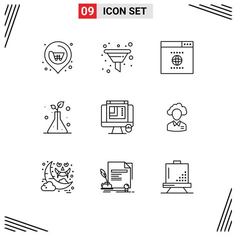 Stock Vector Icon Pack Of 9 Line Signs And Symbols For Web Layout Web Designing Browser Css