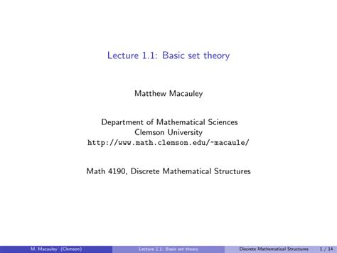 Ppt Lecture 11 Basic Set Theory Matthew Macauley Department Of Powerpoint Presentation