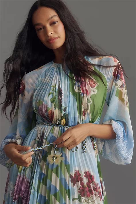 Pankaj And Nidhi Long Sleeve Pleated Maxi Dress Anthropologie