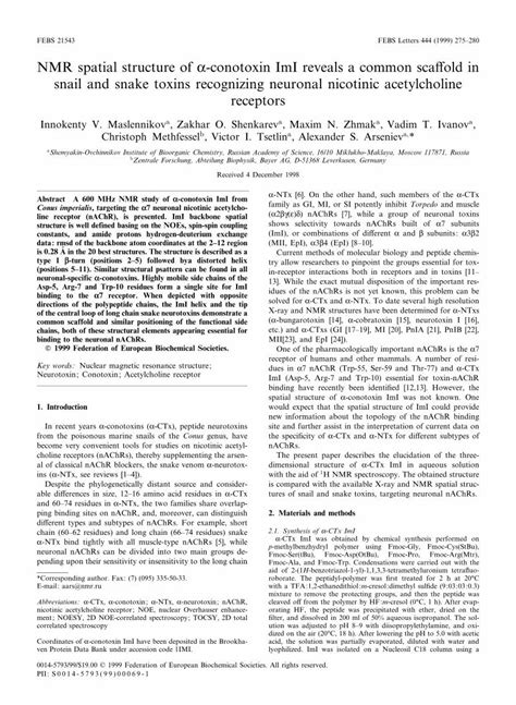 Pdf Nmr Spatial Structure Of α Conotoxin Imi Reveals A Common