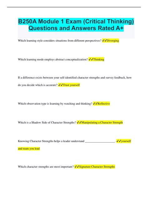 B250A Module 1 Exam Critical Thinking Questions And Answers Rated A