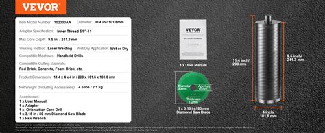 Vevor Core Drill Bit 4 Wet Dry Diamond Core Drill Bits For Brick And Block Concrete Core
