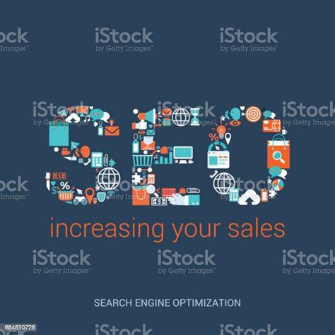 평면 스타일 디자인 벡터 일러스트 레이 션 Seo 개념 당신의 판매를 증가 검색 엔진 최적화 약어 다양 한 관련된 아이콘 많이