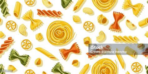 다양한 파스타 이음새가 없는 패턴 마카로니 배경 레스토랑 메뉴의 장식을 위해 이탈리아 요리 포장 벡터 만화 일러스트레이션 파스타에 대한 스톡 벡터 아트 및 기타 이미지
